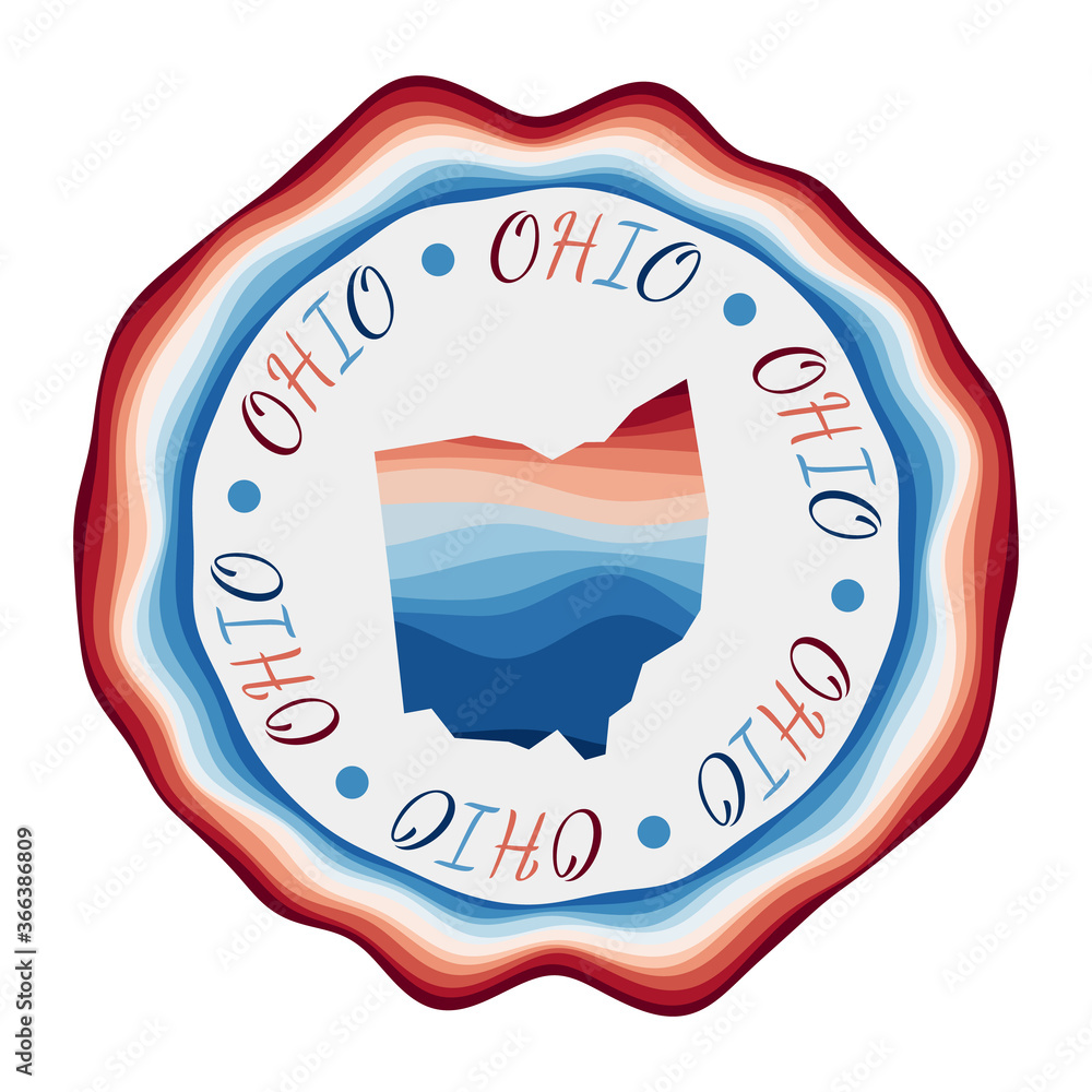 Ohio badge. Map of the us state with beautiful geometric waves and ...