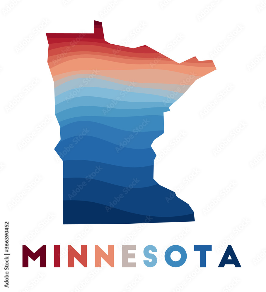 Minnesota map. Map of the us state with beautiful geometric waves in ...