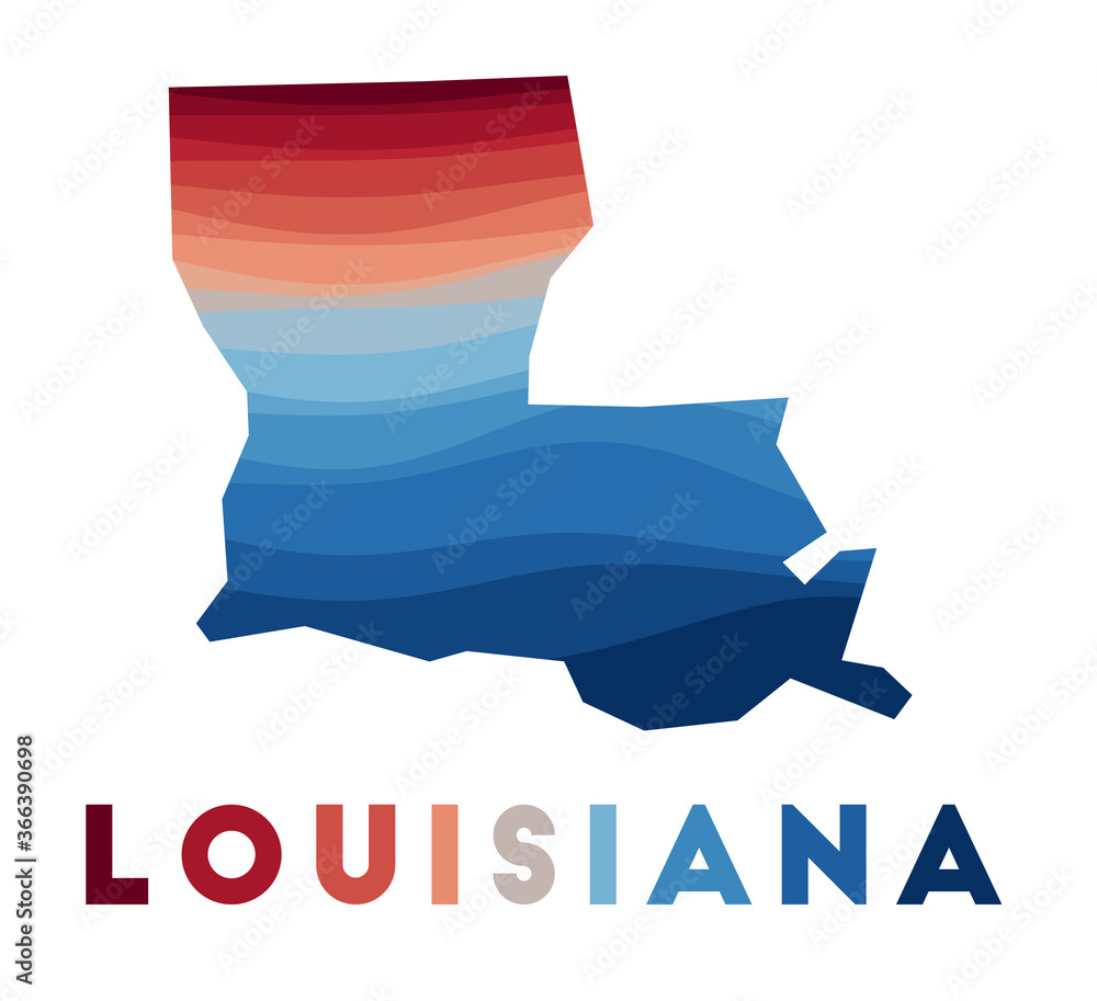Louisiana map. Map of the us state with beautiful geometric waves in ...