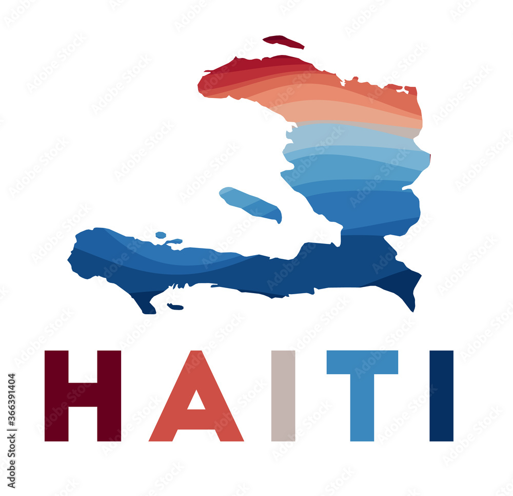 Haiti map. Map of the country with beautiful geometric waves in red ...