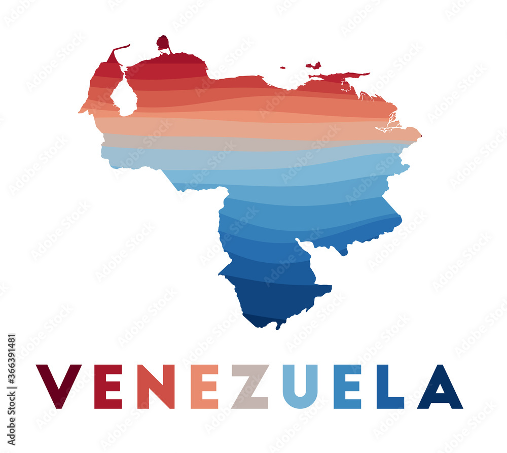 Venezuela map. Map of the country with beautiful geometric waves in red ...