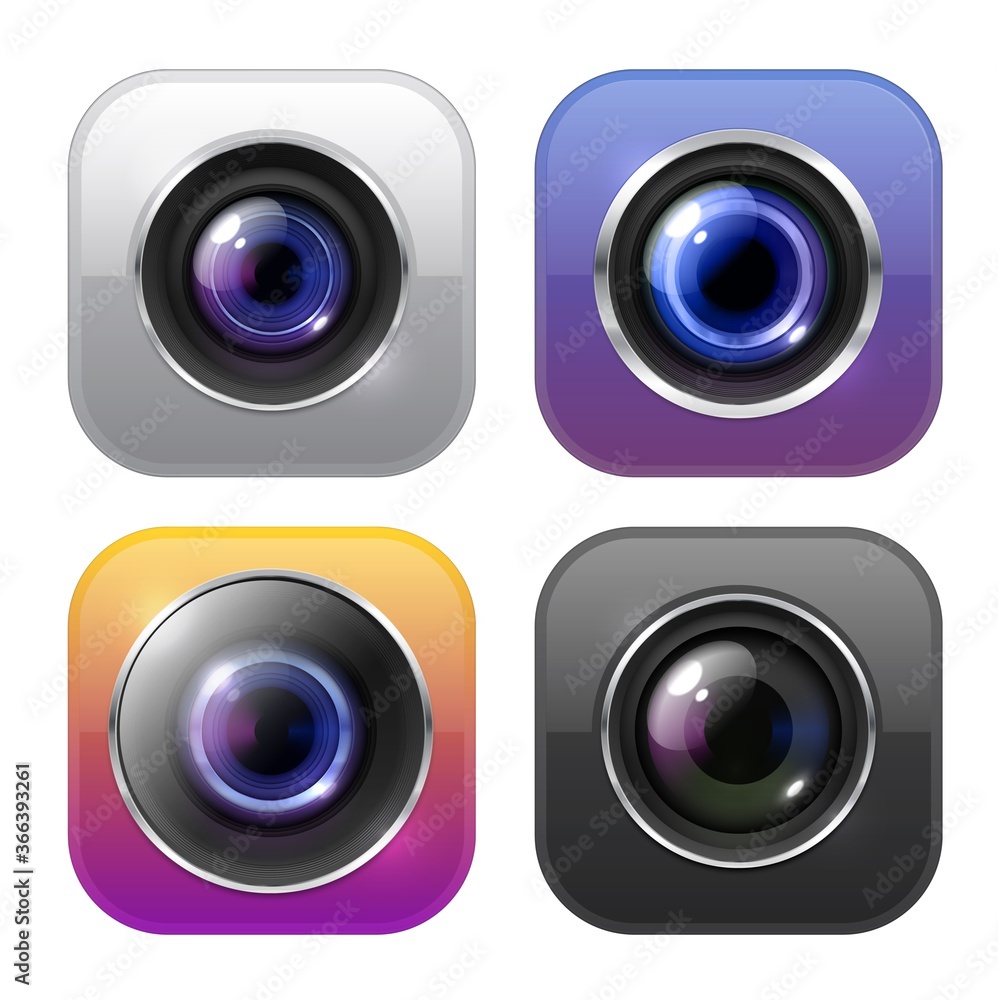 Photo and video camera icons, isolated vector digital signs, buttons ...