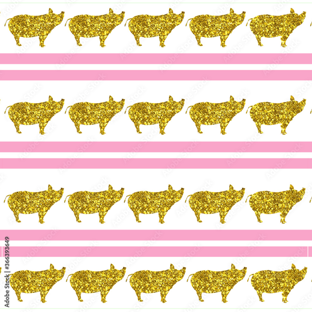 Golden Pig Animal Patterns Texture seamless background, 3d illustration ...
