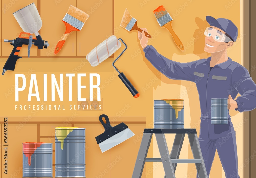 Painter profession vector design of construction industry, house repair ...