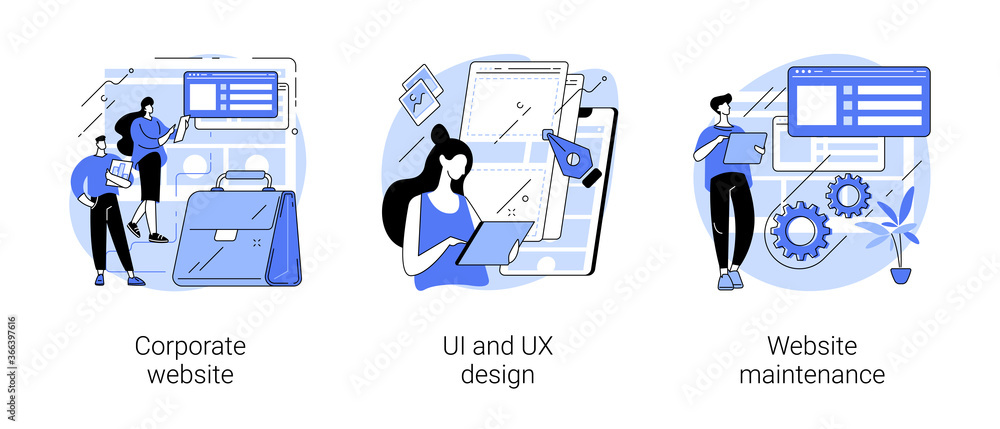 Corporate website abstract concept vector illustration set. UI and UX ...