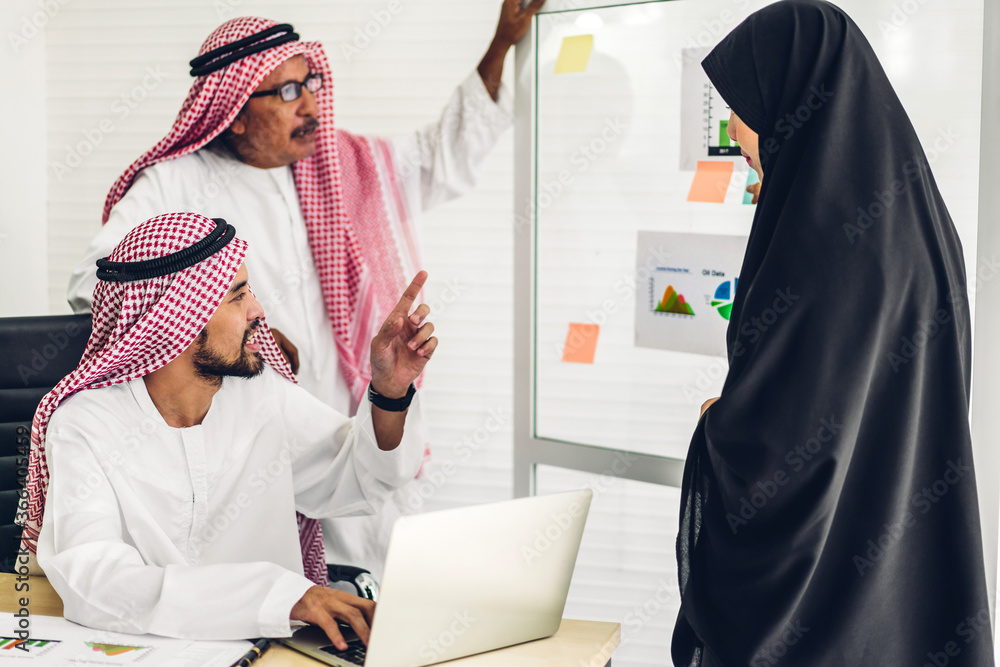 Successful of group collegue arab business people working with laptop ...