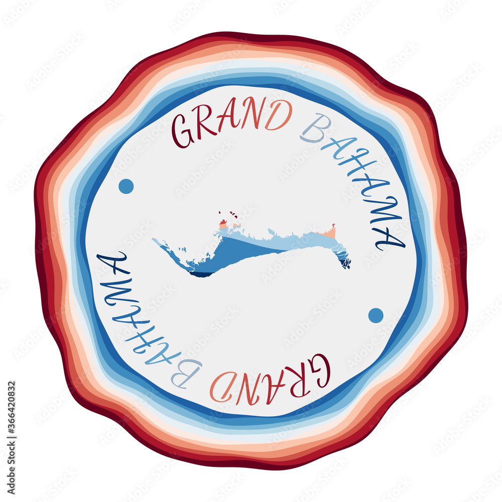 Grand Bahama badge. Map of the island with beautiful geometric waves ...