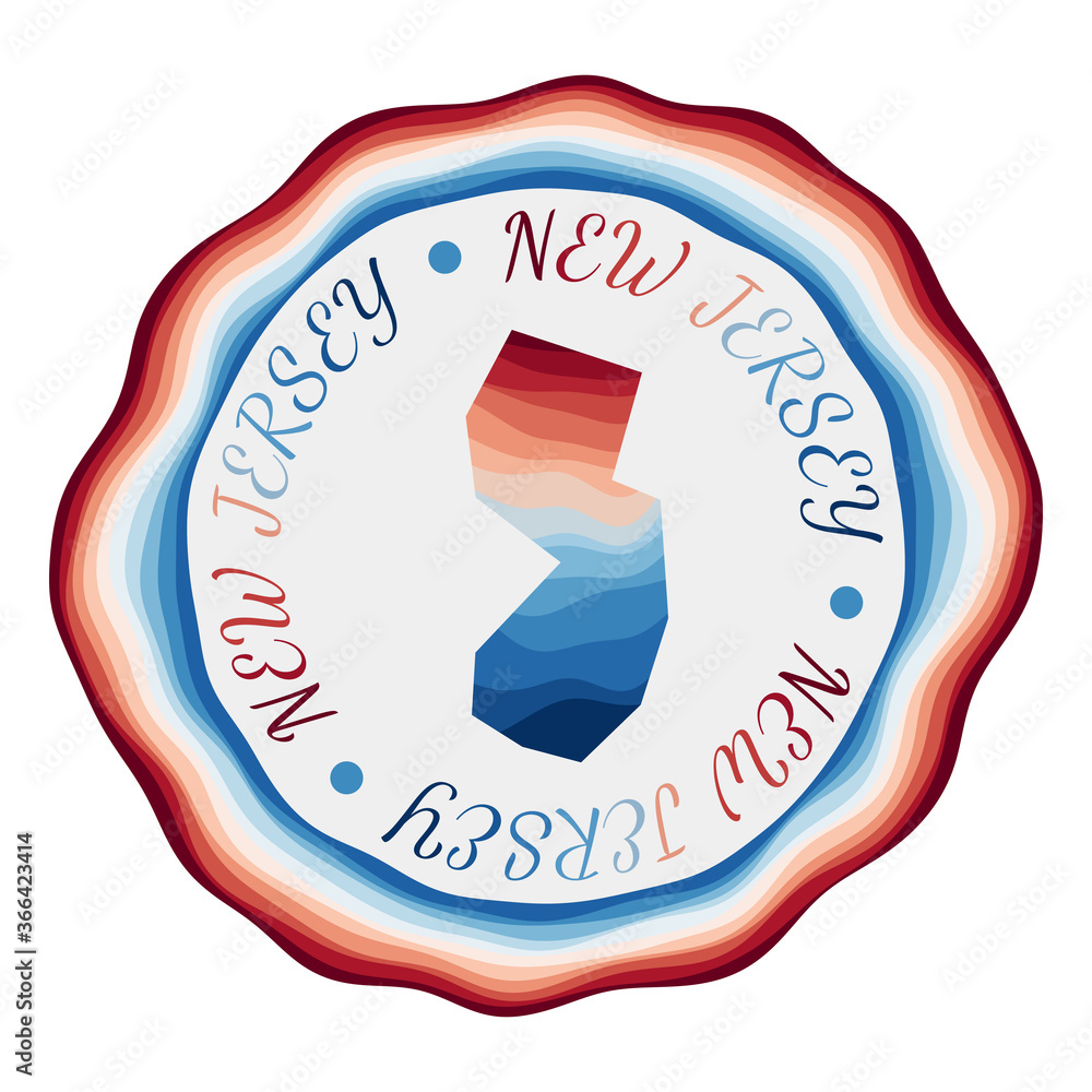 New Jersey badge. Map of the us state with beautiful geometric waves ...