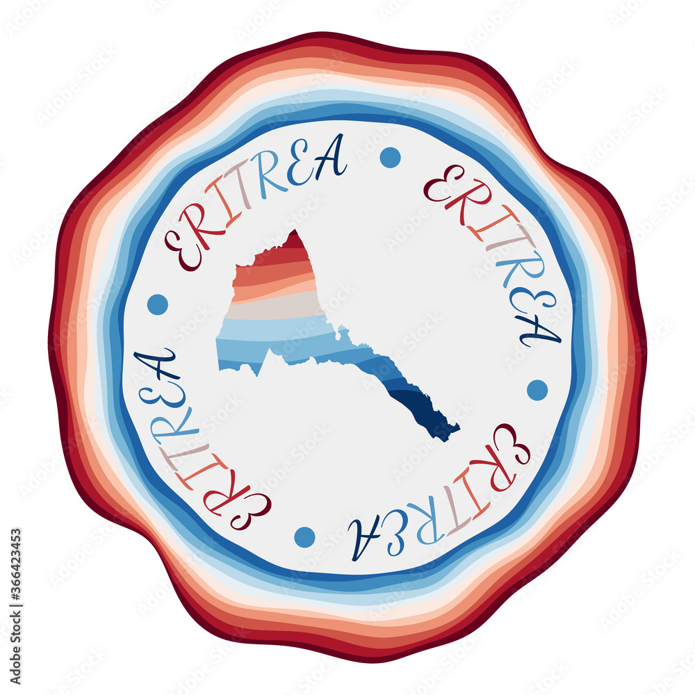 Eritrea badge. Map of the country with beautiful geometric waves and ...