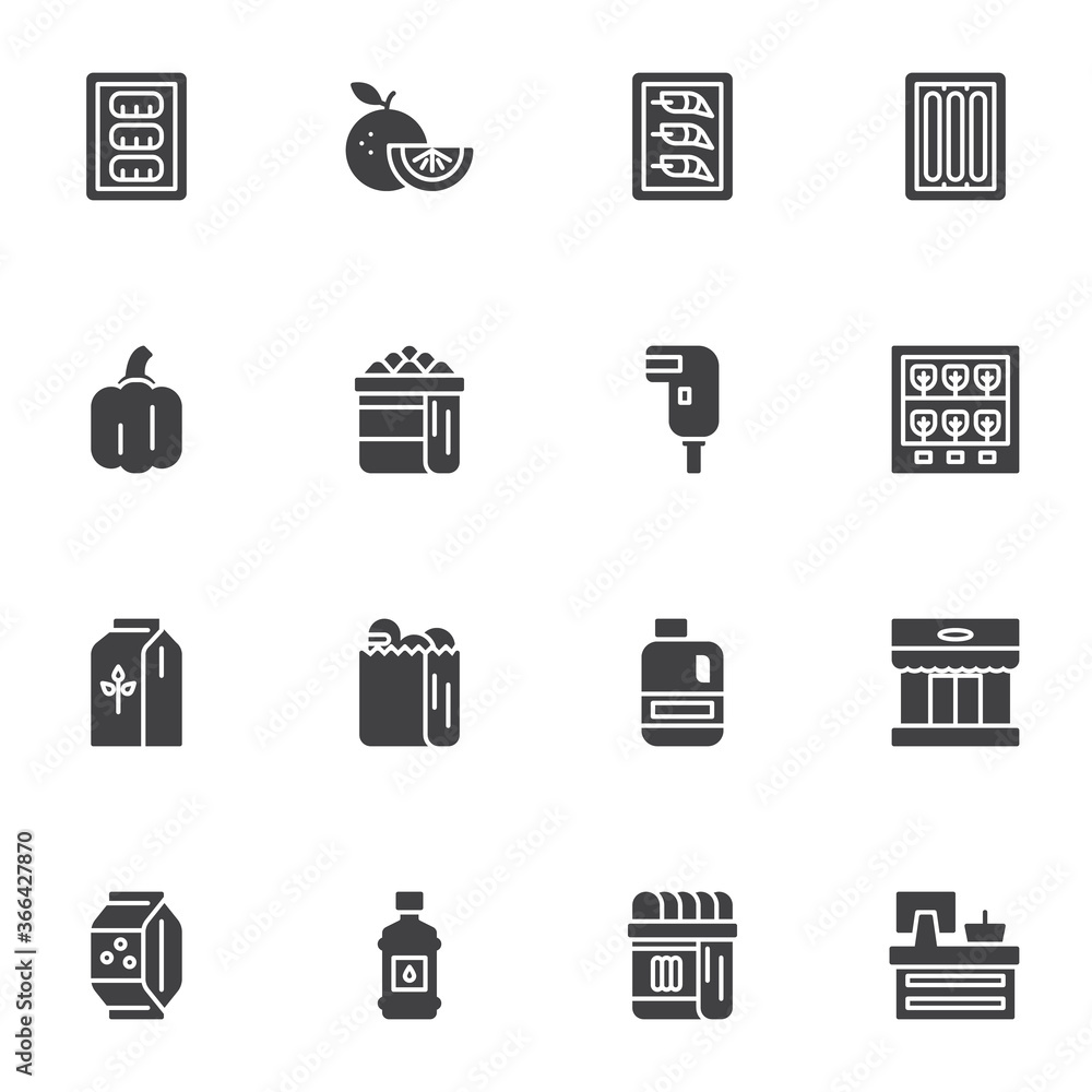 Supermarket grocery vector icons set, modern solid symbol collection ...