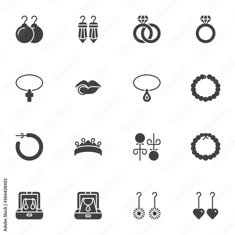 Jewelry collection vector icons set, modern solid symbol collection ...