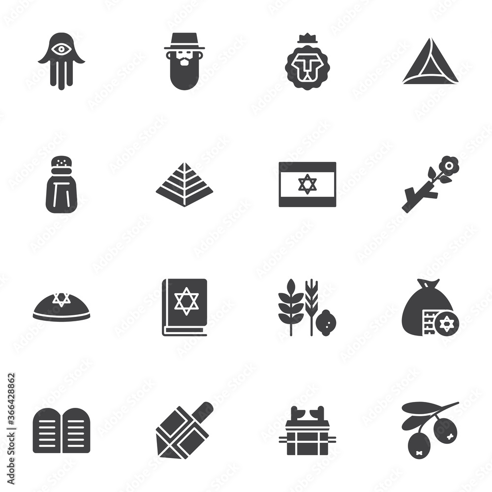 Judaism related vector icons set, jewish hanukkah modern solid symbol ...