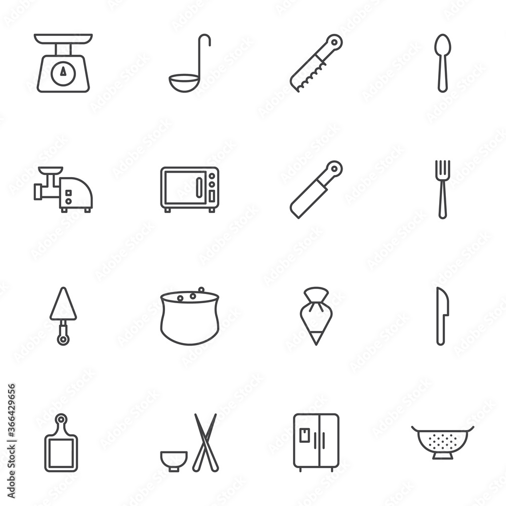 Kitchen, kitchenware vector icons set, modern solid symbol collection ...