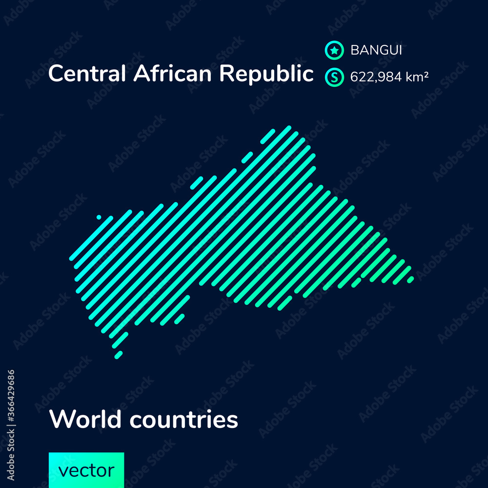 Flat Vector Central African Republic Map In Turquoise Colors On A Dark