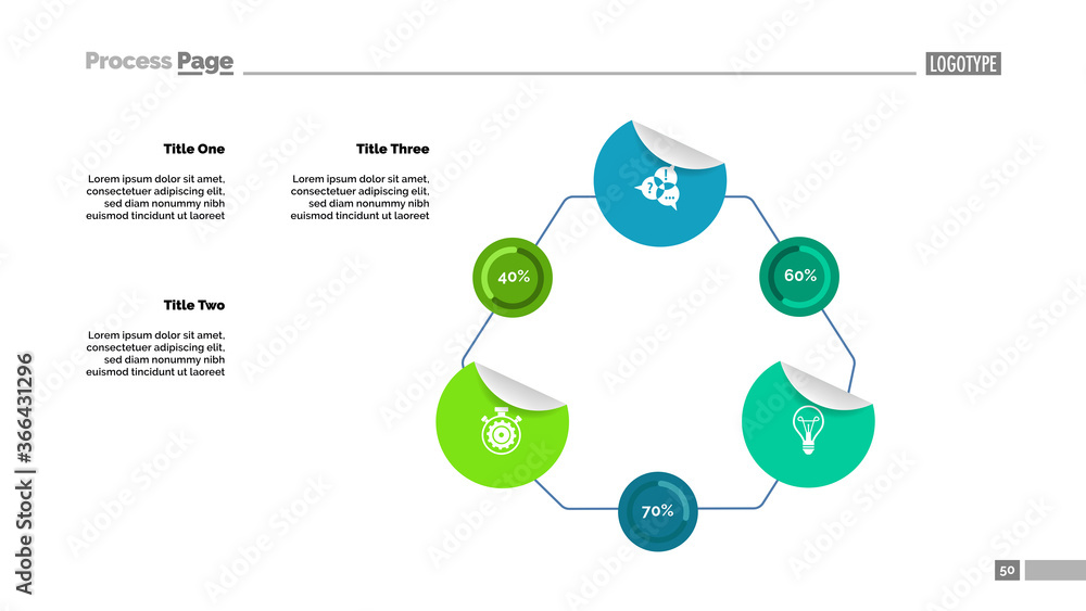 Three options percentage chart template for presentation. Business data ...