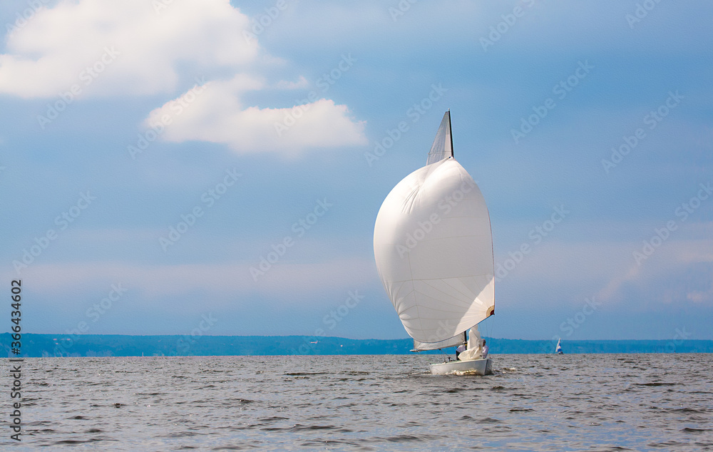 Poster Yacht with a large sail - a spinnaker floats on the sea against ...
