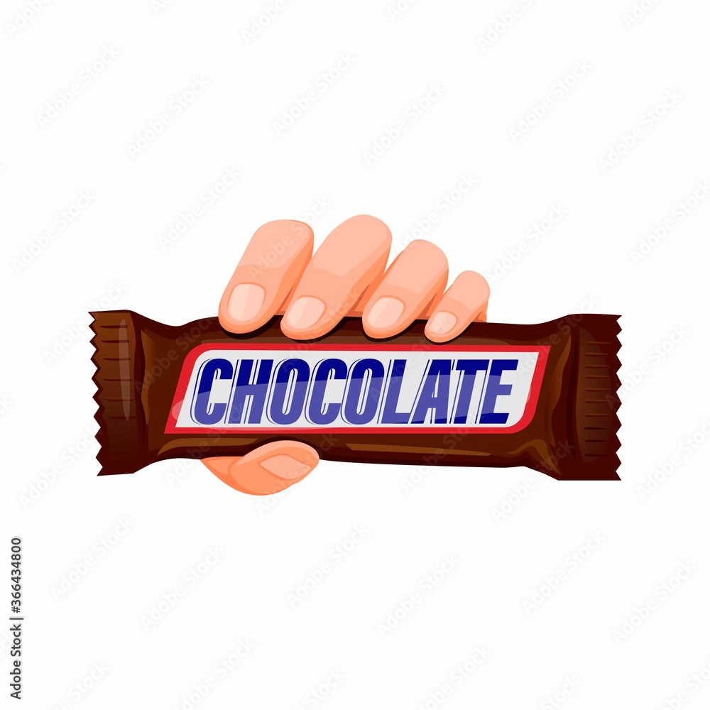 Hand holding Chocolate Snack Bar in cartoon illustration vector ...