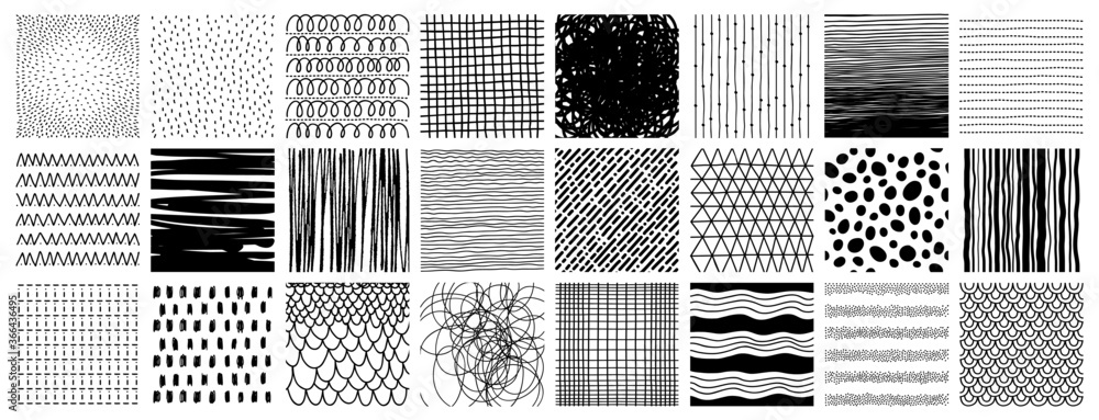 Collection of hand-drawn texture, lines, dots, scribbles, hatching ...