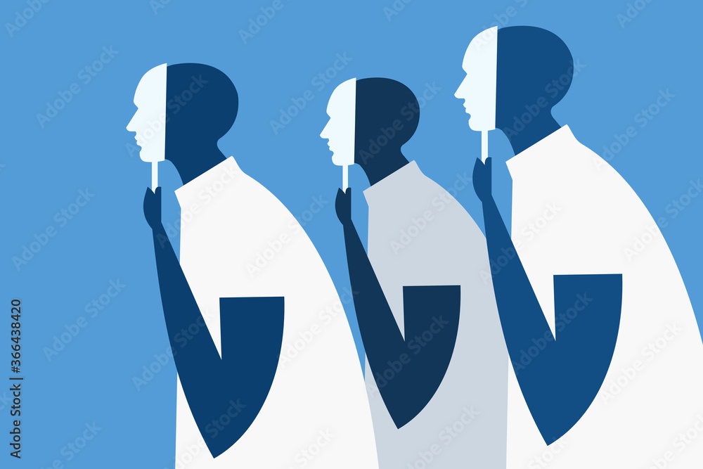 People holding masks to fake their indentity Stock Vector | Adobe Stock