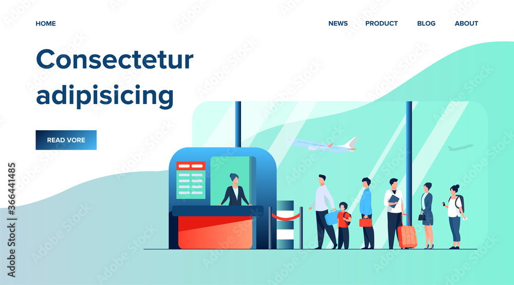Airport queue vector illustration. Line of tourists standing at check ... Airport queue vector illustration. Line of tourists standing at check ...