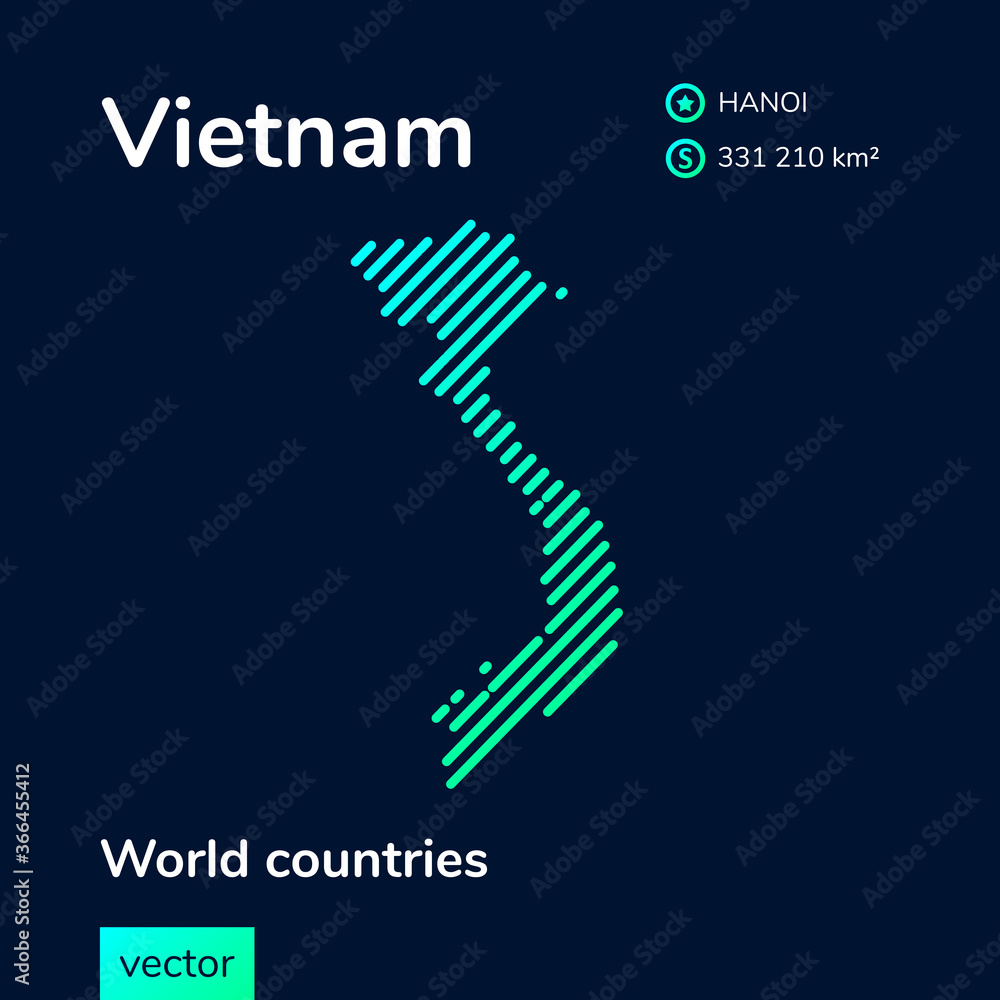 Vector map of Vietnam in green colors on the dark blue background Stock ...