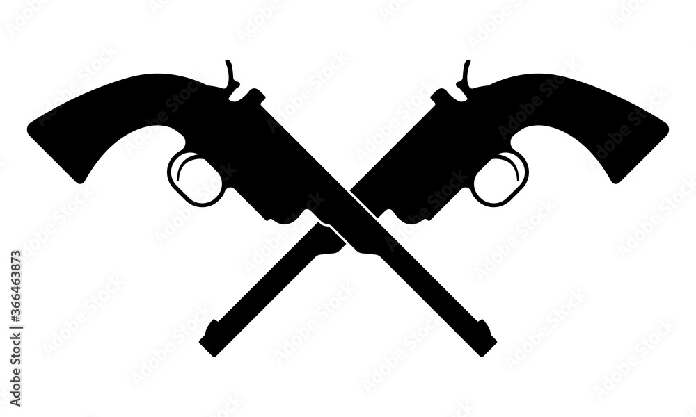 Crossed revolver guns icon. Vintage pistol silhouette. Western handgun ...