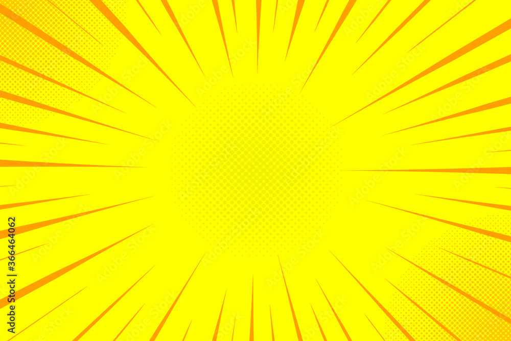 Yellow comics rays background with halftones. Vector backdrop ...