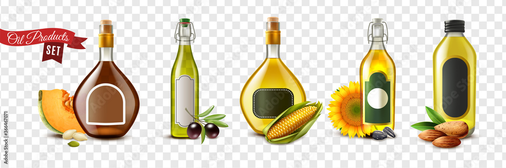 Realistic Oil Product Transparent Icon Set Stock Vector | Adobe Stock