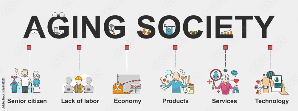 The vector banner of Aging society. Creative flat design for web banner ...