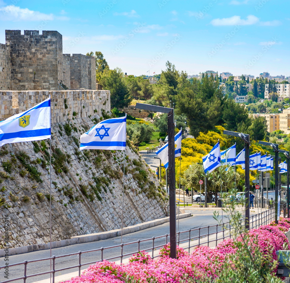 Jerusalem and Israeli flags put up in celebration of Jerusalem Day by ...