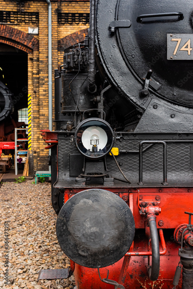 Front of an old Steam Locomotive, Details of an steam locomotive, head ...