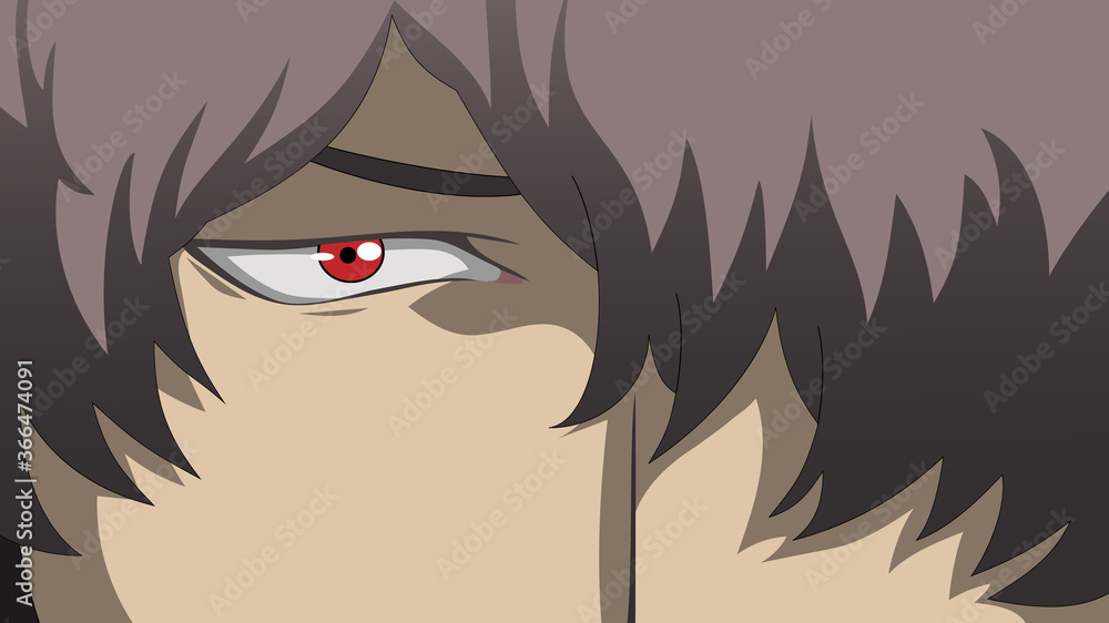 Cartoon face with red eyes. Vector illustration for anime, manga in ...