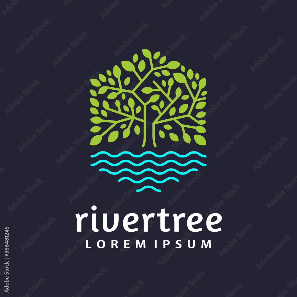 hexagon tree lake logo icon Stock Vector | Adobe Stock