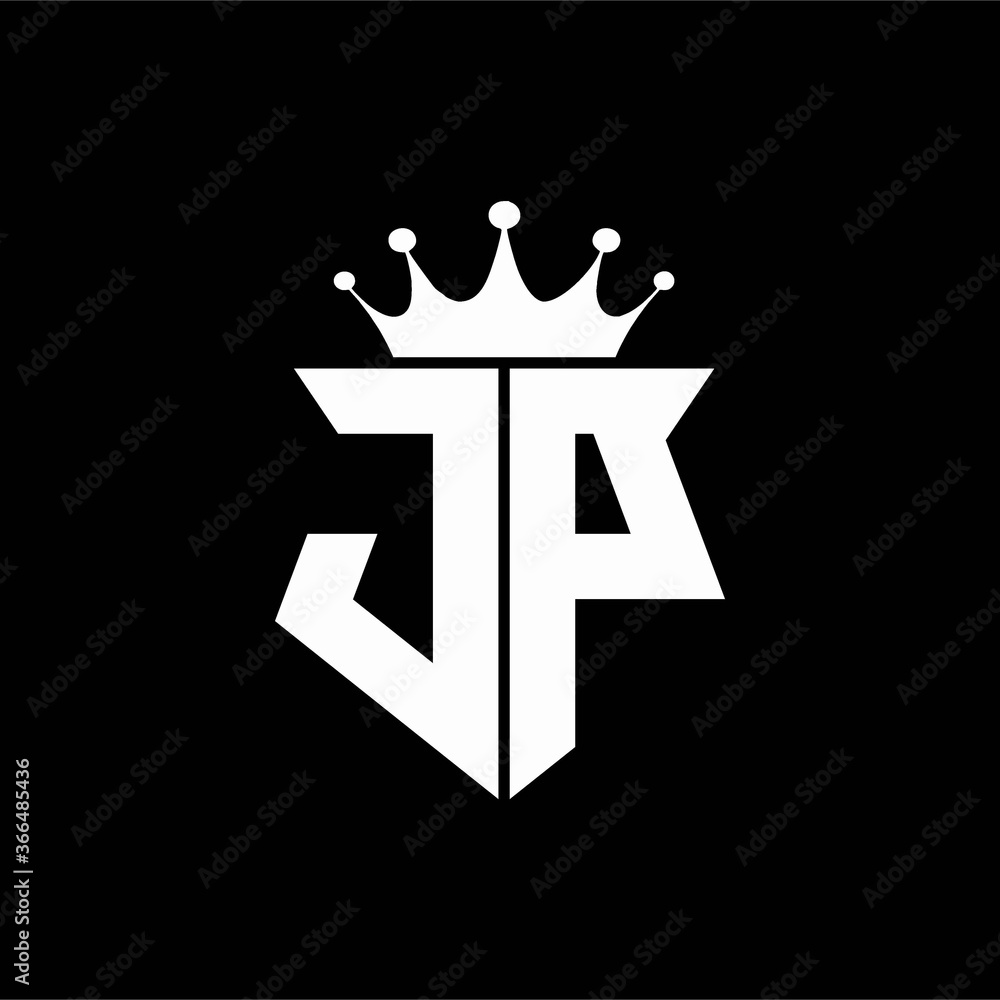 jp logo monogram shield shape with crown design template Stock Vector ...