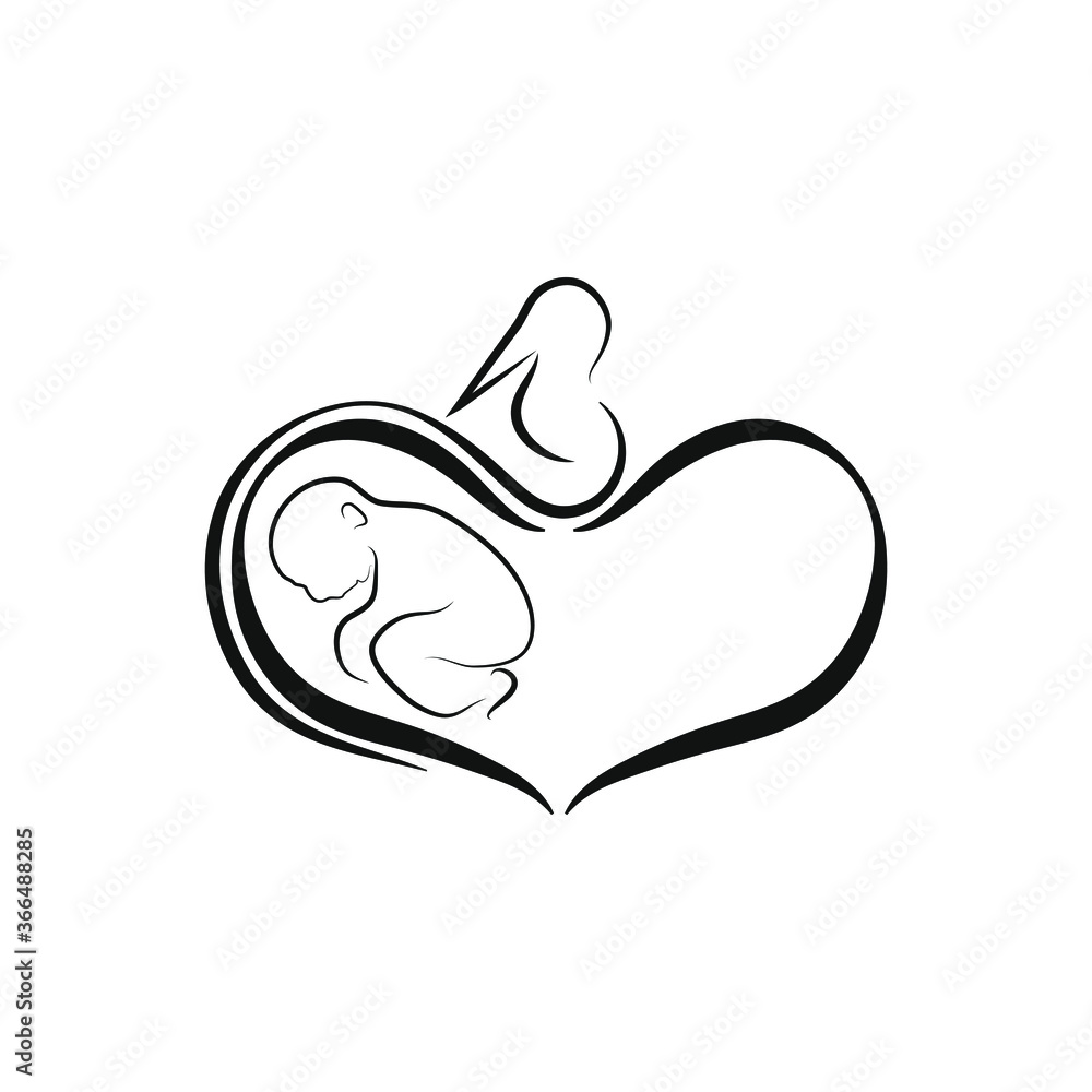 Baby children womb heart love bird logo icon Hand drawn Symbol of mercy ...