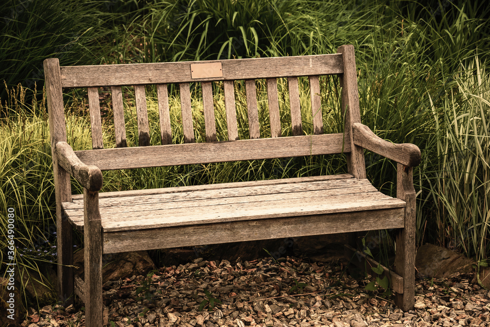 Vacant antique bench. Conception of nostalgia and loneliness. Alone ...