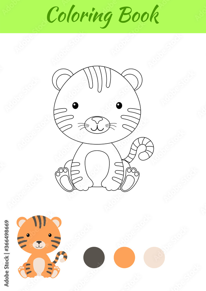 Coloring page little sitting baby tiger. Coloring book for kids ...