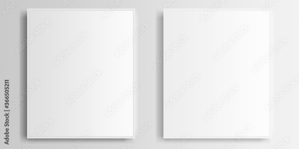 2 foto frames on white wall background, 3d presentation of back up for ...