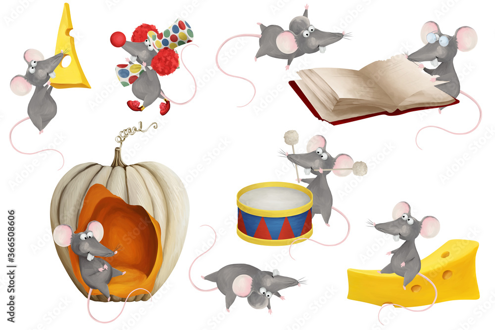 Cute cartoon rat stickers set. Positive illustration, clip art on white ...