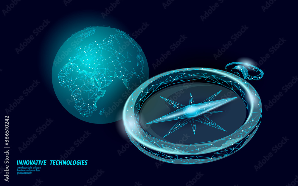 3D low poly compass. Business global international strategy concept ...