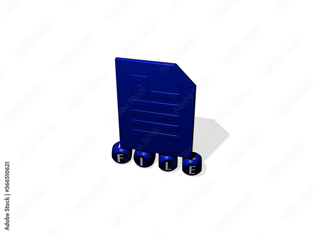 3D graphical image of FILE vertically along with text built by metallic ...
