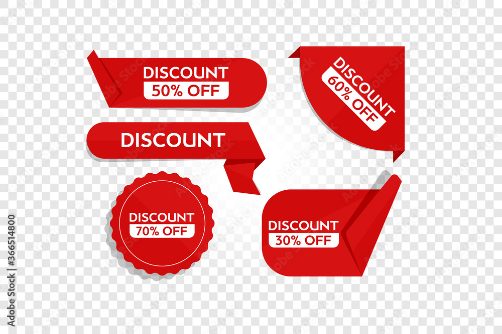 Discount tags, vector red labels isolated on transparent background ...