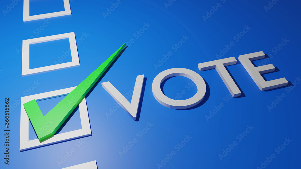 white text vote with green check correct sign in white blank box ...