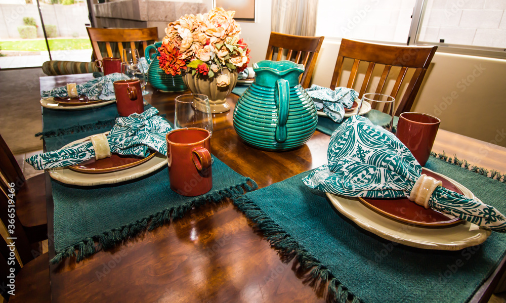Place Settings On Dining Room Table Stock Photo | Adobe Stock