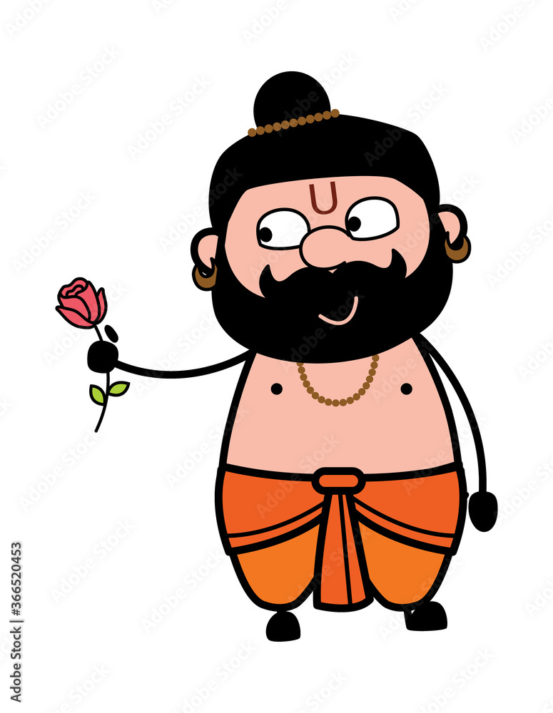 Cartoon Pandit Giving a Red Rose Stock Vector | Adobe Stock