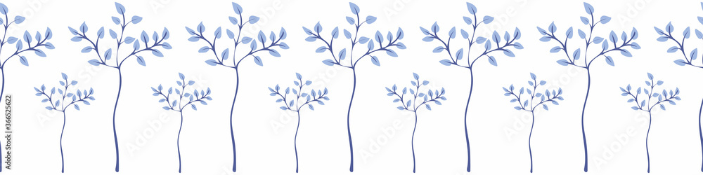 Row of blue trees horizontal vector border. Decorative nature themed ...