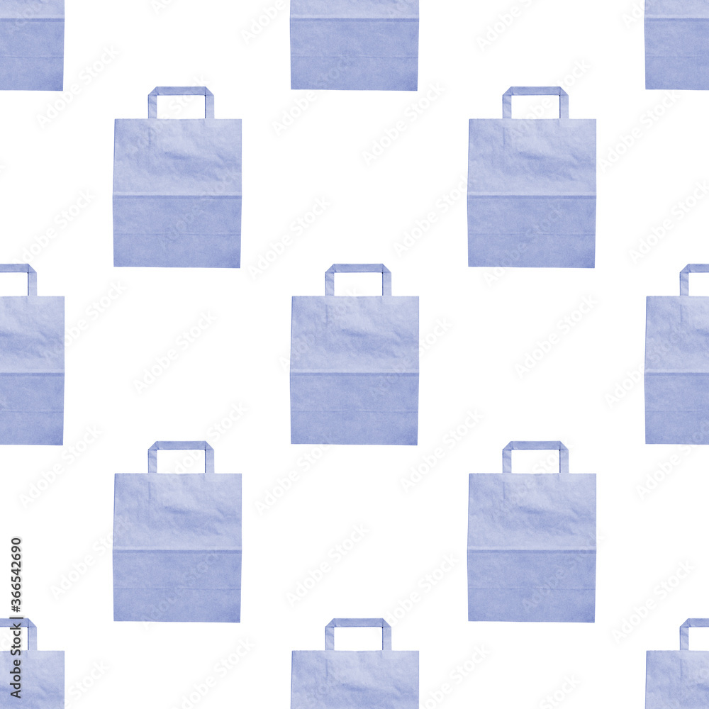 Blue paper shopping bags on a white background, seamless texture ...
