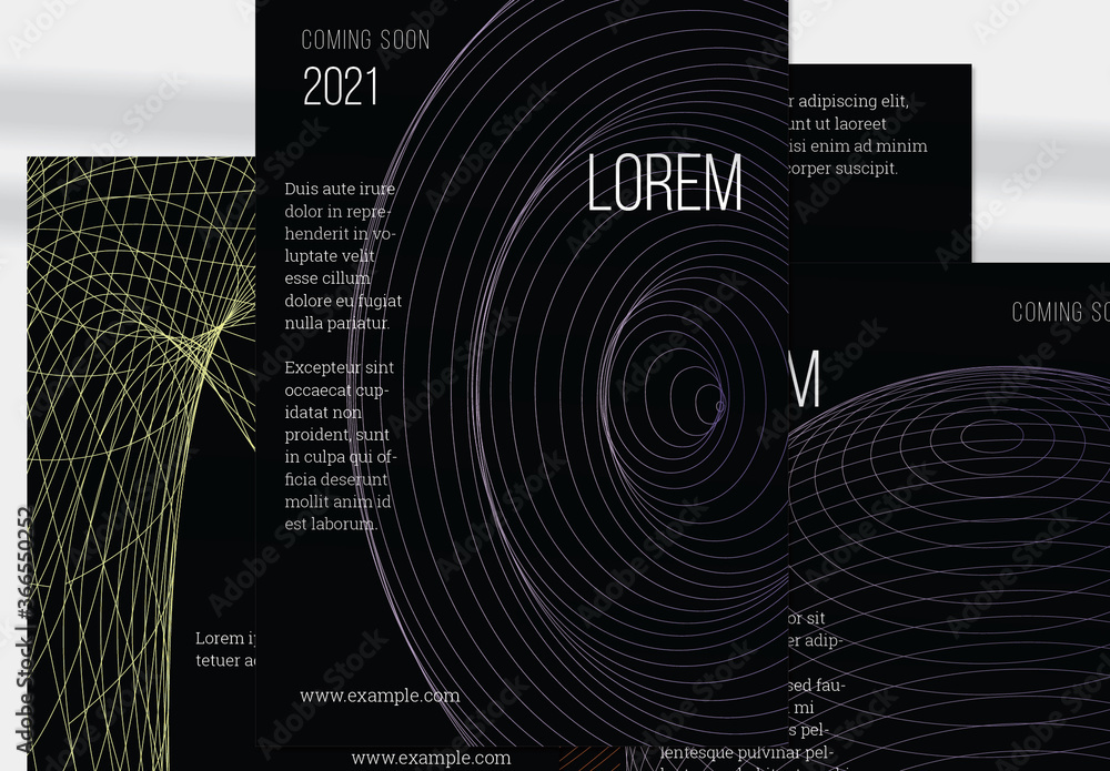 Striped Globe Vertical Flyer Layout Geometric Wireframe Shape on Black ...