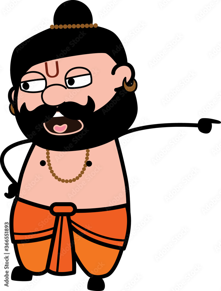 Pointing Pandit Cartoon Illustration Stock Vector | Adobe Stock