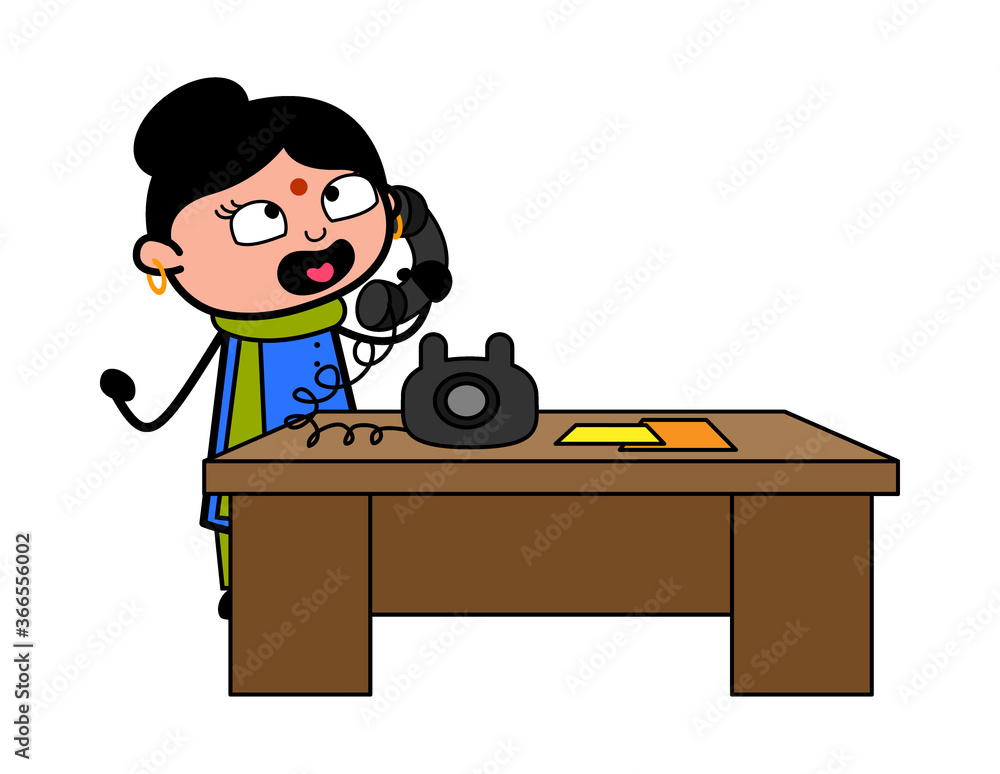 Cartoon Indian Lady talking on phone Stock Vector | Adobe Stock